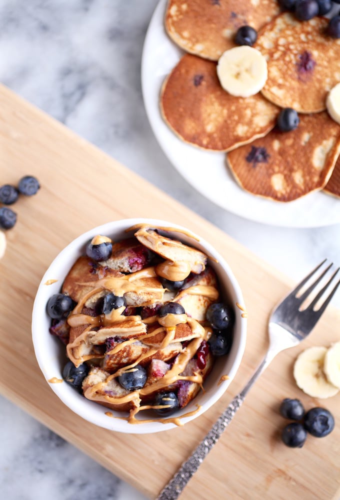 Blueberry Banana Protein Pancake Bowls | Nutrition in the Kitch